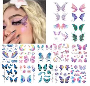 14 sheets glitter butterfly temporary tattoos sticker for women girls eye face makeup decoration, flash fairy wings body art shiny butterflies waterproof fake tattoos for festival party eye decor