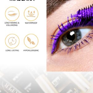 Dark Light Purple Mascara Volume and Length-2PCS Waterproof Voluminous Tubing Colored Mascara for Eyelashes,Lengthening Curling Liquid Lash Extensions Colorful mascara, Christmas Makeup Gift for Women