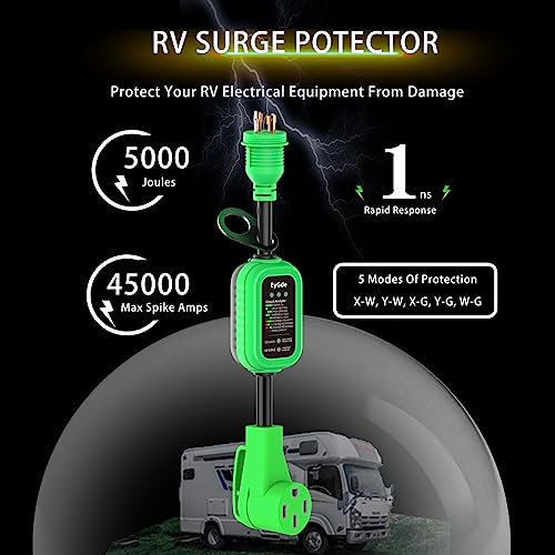 EyGde 4 Prong 30 Amp to 50 Amp RV Generator Adapter with Surge Protector - Patented NEMA L14-30P Twist Lock Male to 14-50R Female Plug, STW Cord with Circuit Analyzer for Generators to 50A RV Camper