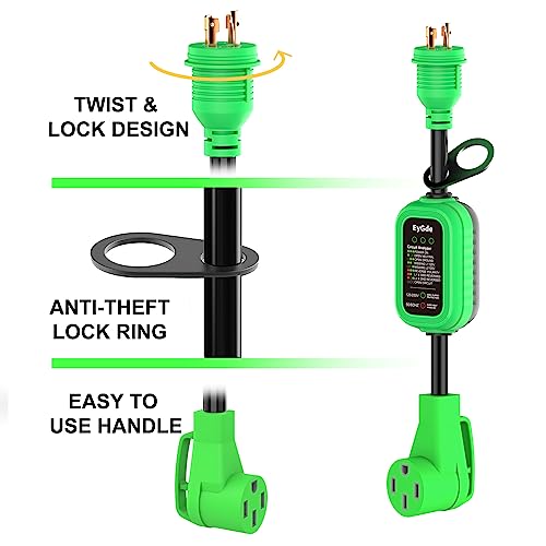 EyGde 4 Prong 30 Amp to 50 Amp RV Generator Adapter with Surge Protector - Patented NEMA L14-30P Twist Lock Male to 14-50R Female Plug, STW Cord with Circuit Analyzer for Generators to 50A RV Camper