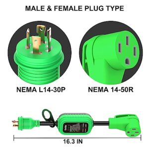 EyGde 4 Prong 30 Amp to 50 Amp RV Generator Adapter with Surge Protector - Patented NEMA L14-30P Twist Lock Male to 14-50R Female Plug, STW Cord with Circuit Analyzer for Generators to 50A RV Camper