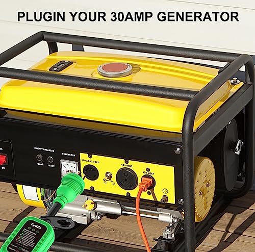 EyGde 4 Prong 30 Amp to 50 Amp RV Generator Adapter with Surge Protector - Patented NEMA L14-30P Twist Lock Male to 14-50R Female Plug, STW Cord with Circuit Analyzer for Generators to 50A RV Camper