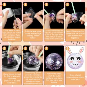 Nano Tape Bubble Kit for Kids, 9.84 FT Clear Nano Tape Balloons Kit with Clay Glitter Straw for Girls Boys, DIY Fidget Elastic Plastic Bubbles Craft Toys Party Favors Gifts