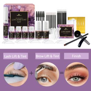 4 in 1 Lash & Brow Lift and Black Color Kit, Eyelash Perm Kit & Brow Lamination Kit, Professional Last 8 Weeks DIY Perming Wave Effect | Tools Included, Perfect for Salon & Home Use (Black)