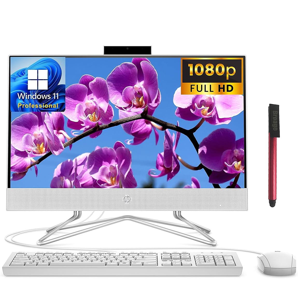 HP 22 AIO 21.5in FHD Business All-in-One Desktop Computer Intel Celeron J4025 Up to 2.9GHz 32GB DDR4 RAM 2TB PCIe SSD WiFi Bluetooth Keyboard and Mouse Windows 11Pro BROAG Extension Cable Snow white