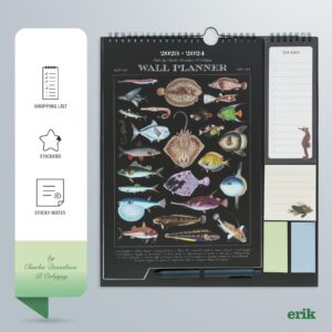 Grupo Erik Fishes By Charles Dessalines Wall Calendar 2024 | Monthly Planner 16 Months Sep 2023 - Dec 2024 | 11.8 x 13.4 inches / 30 x 34 cm | Cute Stationery | With Stickers/Pen/Shopping List