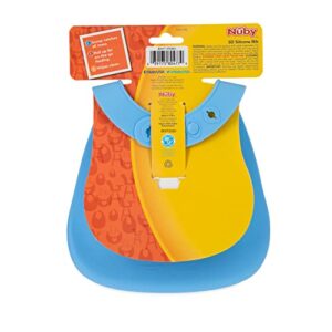 Nuby 3D Soft Silicone Bib with Scoop, BPA Free, 6+M, Suspenders