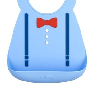 Nuby 3D Soft Silicone Bib with Scoop, BPA Free, 6+M, Suspenders