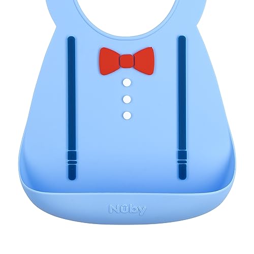 Nuby 3D Soft Silicone Bib with Scoop, BPA Free, 6+M, Suspenders