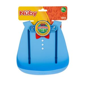 Nuby 3D Soft Silicone Bib with Scoop, BPA Free, 6+M, Suspenders