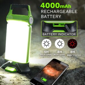 Favourlite Camping Lantern, 1500LM 2COB Rechargeable Lantern 180° Rotatable Camping Light with 4000 Capacity Phone Charger Waterproof Portable LED Lantern for Emergency Power Outages Hiking