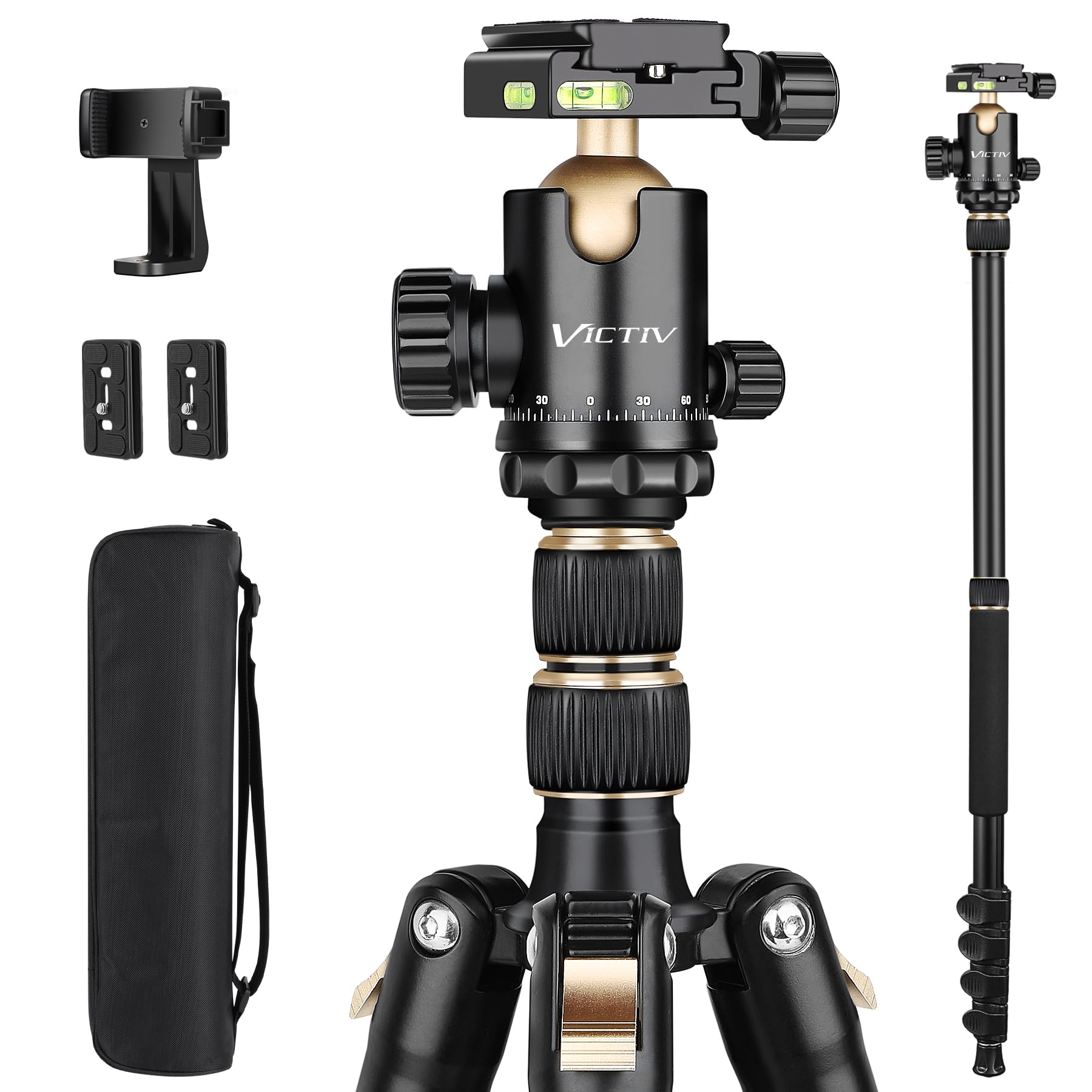 Tripod for Camera, Professional DSLR Tripod for Photography, Tall Camera Tripod Stand, Lightweight Heavy Duty Tripod for Spotting Scopes, Telescope and Binoculars, Compact Complete Tripod Units