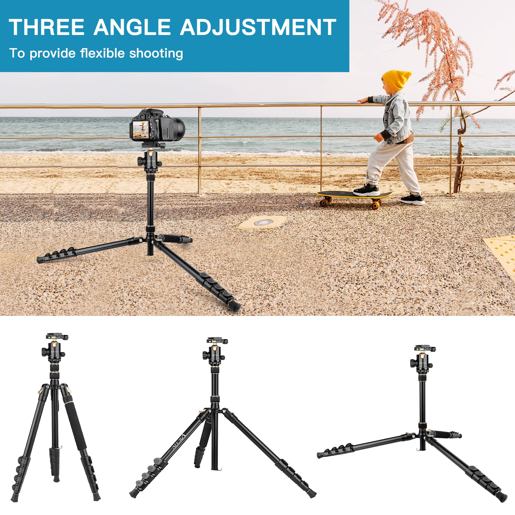 Tripod for Camera, Professional DSLR Tripod for Photography, Tall Camera Tripod Stand, Lightweight Heavy Duty Tripod for Spotting Scopes, Telescope and Binoculars, Compact Complete Tripod Units