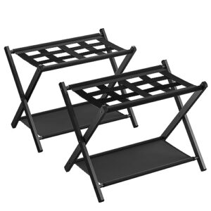 songmics luggage racks for guest room, set of 2, suitcase stand with fabric storage shelf, foldable for space-saving storage, steel frame, hotel, bedroom, black urlr004b02