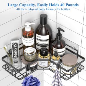 balabuki Corner Shower Caddy Organizer - Stainless Steel Adhesive Shower Shelves with Soap Dish and Hooks, 3 Pack, Black