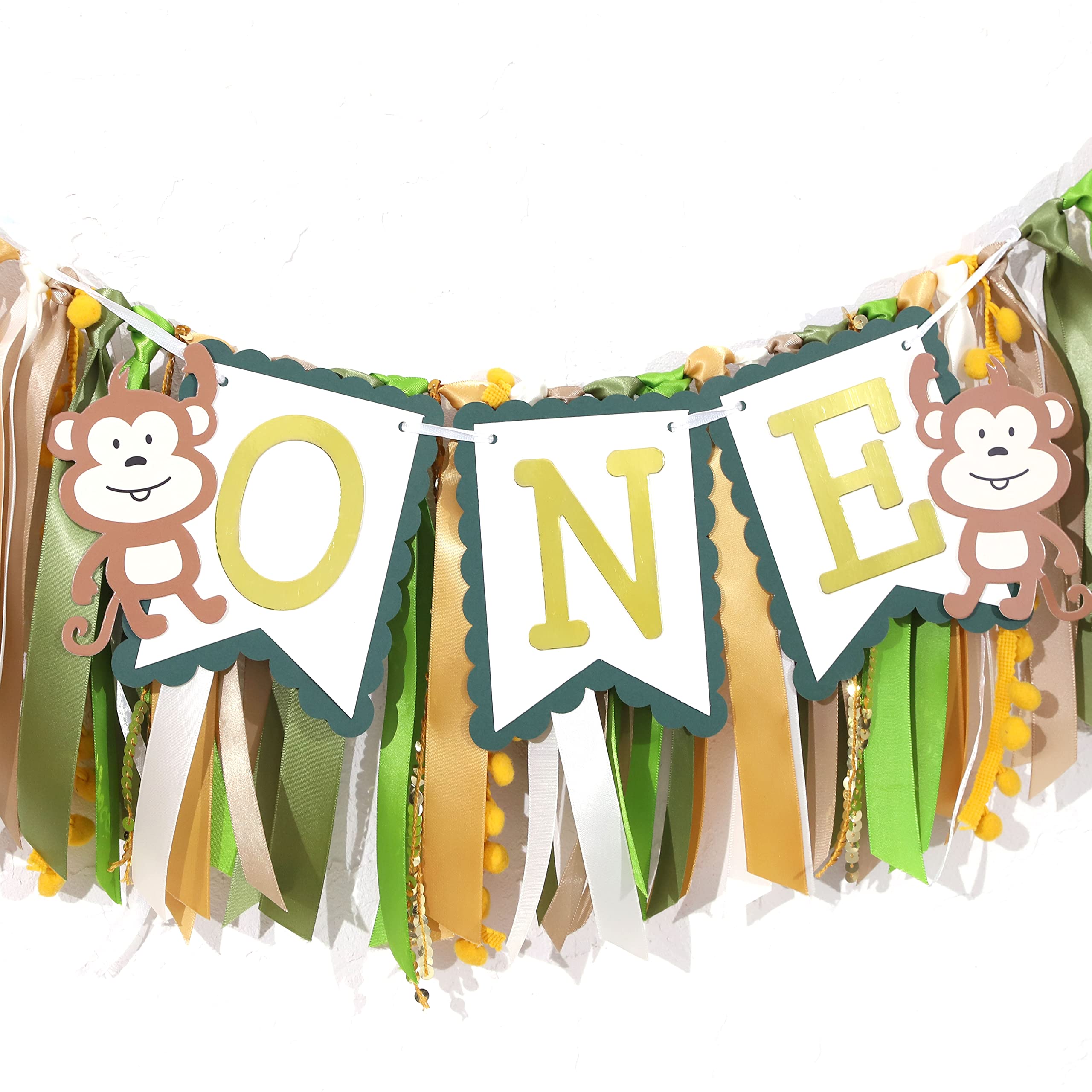 1 Year Old Birthday Banner,Baby Monkey First Birthday High Chair Banner, High Chair Banner 1 Year Old Birthday Boy, Safari Birthday High Chair Banner, Jungle Party First Birthday Chair Banner