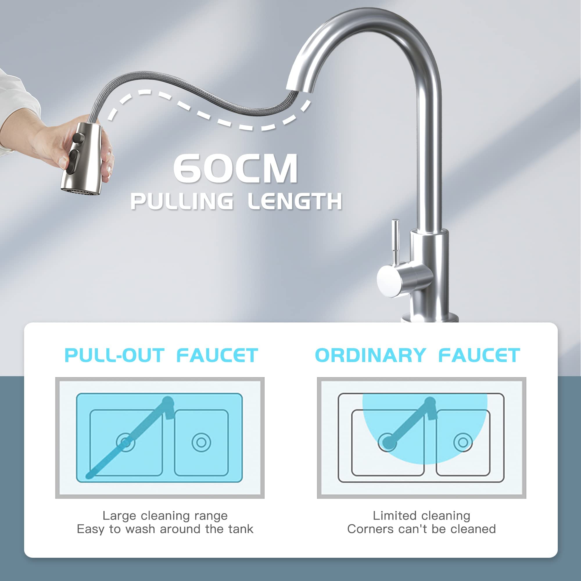 Susbie Kitchen Faucets with Pull Down Sprayer,Kitchen Faucet,Single Handle Kitchen Sink Faucet with Pull Out Sprayer,Single Level Stainless Stee