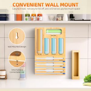 9 IN 1 Storage Bag Organizer for Kitchen Drawer, Bamboo Foil and Plastic Wrap with Cutter, Kitchen Organizers and Storage, Compatible with Gallon, Quart, Sandwich and Snack Variety Size Bag