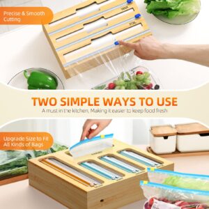 9 IN 1 Storage Bag Organizer for Kitchen Drawer, Bamboo Foil and Plastic Wrap with Cutter, Kitchen Organizers and Storage, Compatible with Gallon, Quart, Sandwich and Snack Variety Size Bag