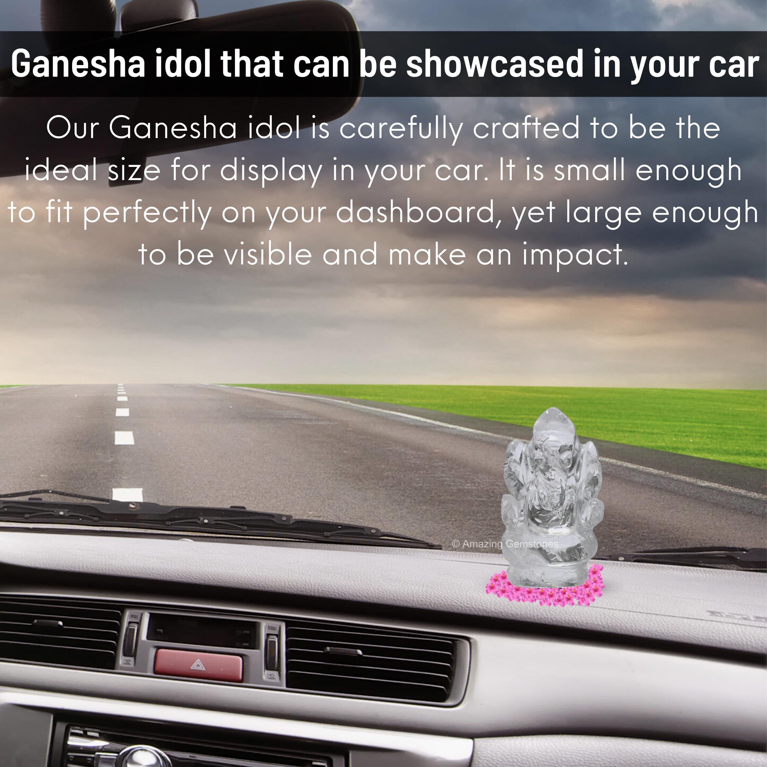 Clear Quartz Ganesha Idol - Crystal Ganesha Idol for Car Dashboard - Spiritual Home, Office and Room Table Decor Ganesha Statues Made of Crystals and Healing Stones