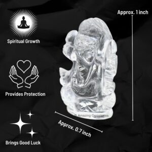 Clear Quartz Ganesha Idol - Crystal Ganesha Idol for Car Dashboard - Spiritual Home, Office and Room Table Decor Ganesha Statues Made of Crystals and Healing Stones