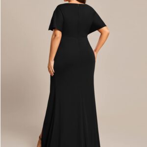 Ever-Pretty Plus Women's V Neck High Slit Hollow Out Sequin Sleeve Mermaid Plus Size Formal Party Dress Black US18