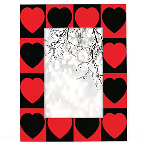 Red Black 5x7 Picture Frame Love Heart Wood Photo Frames for Table Top Display Wall Mounting Fits 5x7 Pictures Home Office Decor