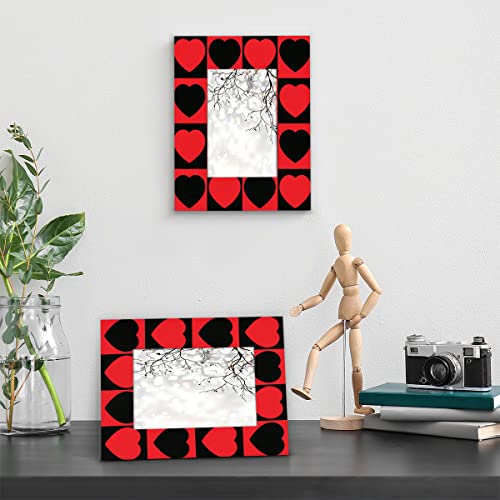 Red Black 5x7 Picture Frame Love Heart Wood Photo Frames for Table Top Display Wall Mounting Fits 5x7 Pictures Home Office Decor