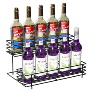 coffee syrup organizer 2 tier syrup bottle holder rack for coffee bar 10 bottles matte black wine bottle rack coffee syrup stand shelf for syrup, wine, coffee bar organizer for kitchen coffee shop