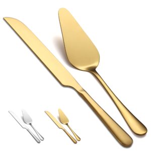 kyraton gold wedding cake knife and server set, gold titanium plating stainless steel cake cutting set for wedding include cake cutter and cake server perfect for wedding, birthday