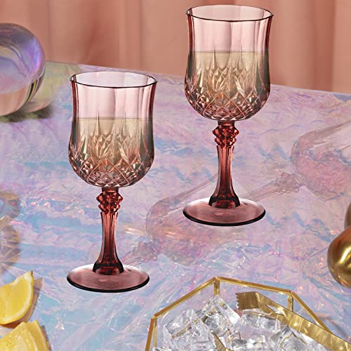 XUWAIDSGN 7oz Plastic Vintage Rose Gold Drinking Glasses Pink Wine Glasses Unbreakable Wedding Glassware Crystal Water Goblets Reusable Drinkware Vintage Champagne Flutes (24, Rose Gold)