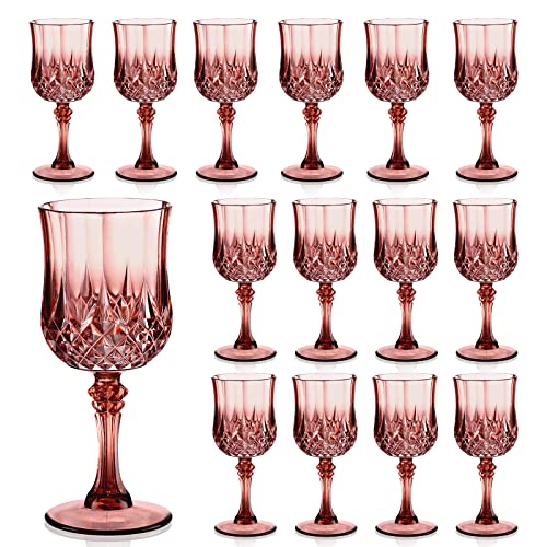 XUWAIDSGN 7oz Plastic Vintage Rose Gold Drinking Glasses Pink Wine Glasses Unbreakable Wedding Glassware Crystal Water Goblets Reusable Drinkware Vintage Champagne Flutes (24, Rose Gold)