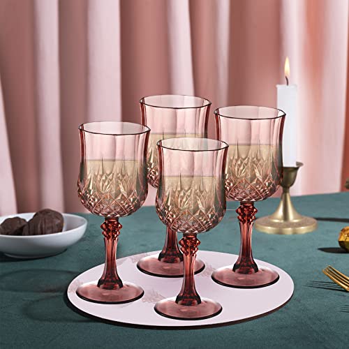 XUWAIDSGN 7oz Plastic Vintage Rose Gold Drinking Glasses Pink Wine Glasses Unbreakable Wedding Glassware Crystal Water Goblets Reusable Drinkware Vintage Champagne Flutes (24, Rose Gold)