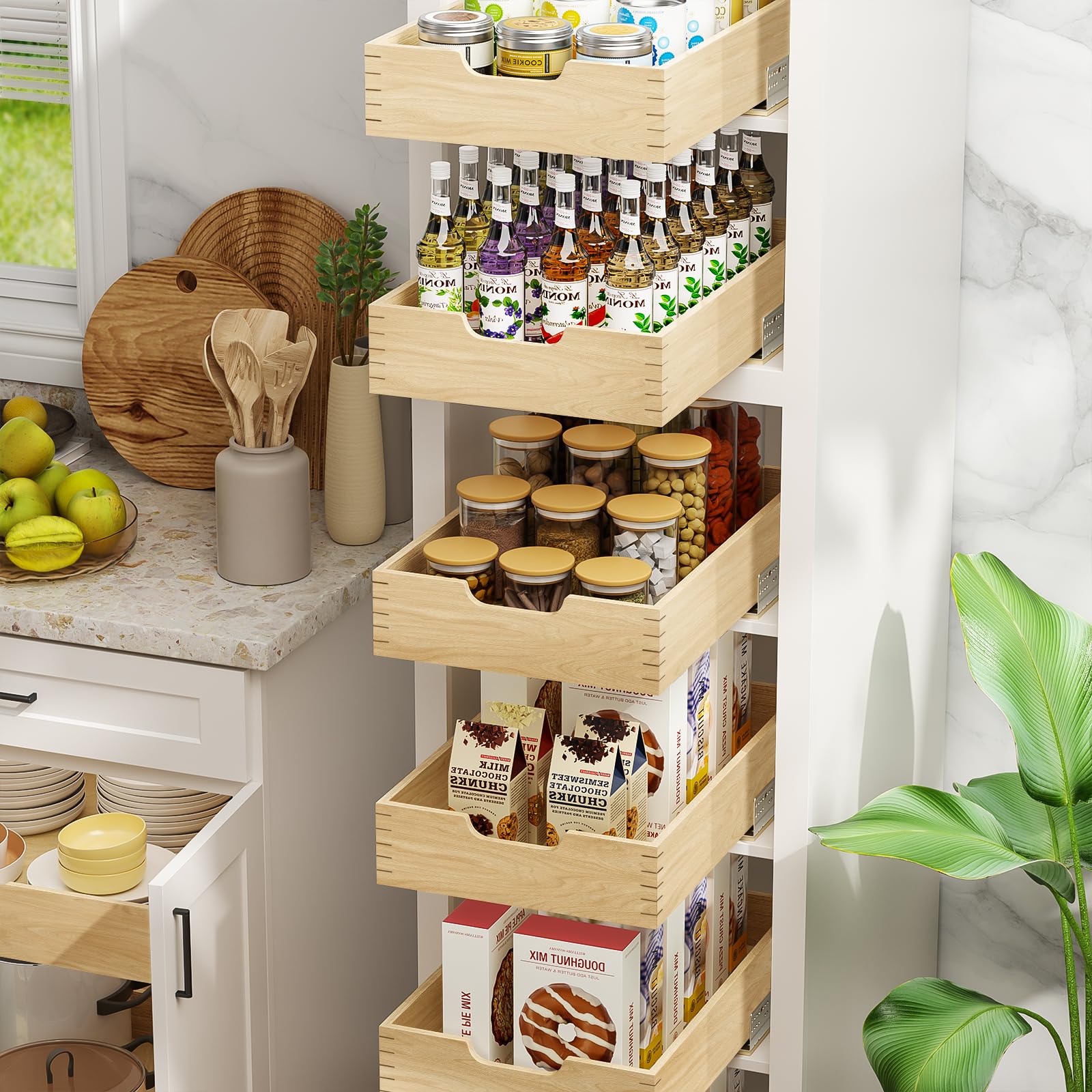 LOVMOR Pull Out Cabinet Organizer 22½” W x 21” D, Cabinet Drawers Slide Out with Full Extension Rail Slides with U-Bracket, Pull Out Shelves for Kitchen Cabinets and Pantry with Soft Close