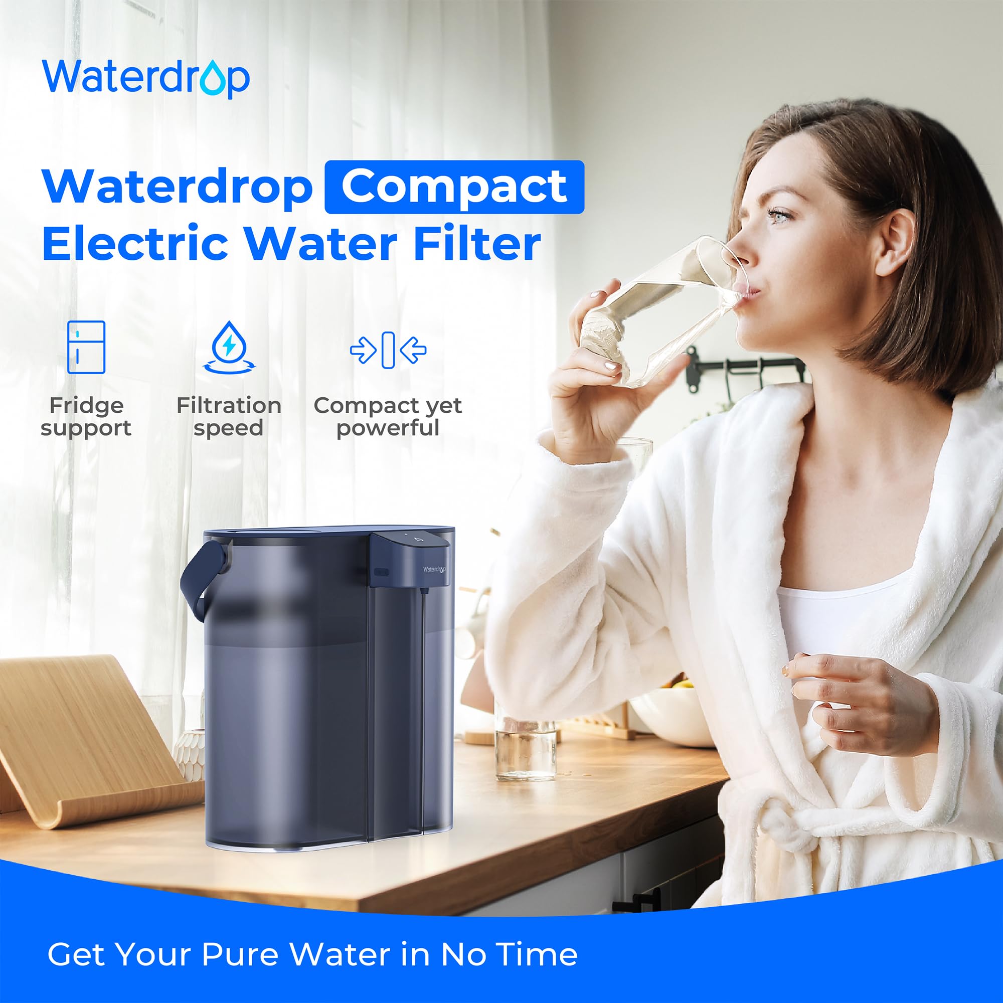 Waterdrop Compact Electric Water Filter Pitcher, Dispenser, 200-Gallon, 5X Times Long-Life Water Filter for Fridge, Reduce PFAS, Chlorine, Lead, 14-Cup, Pink, with 1 Filter