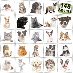 charlent 148 pcs dog cat temporary tattoos for kids - 3d individual puppy kitten tattoos for boys girls animals birthday party favors goodie bag fillers