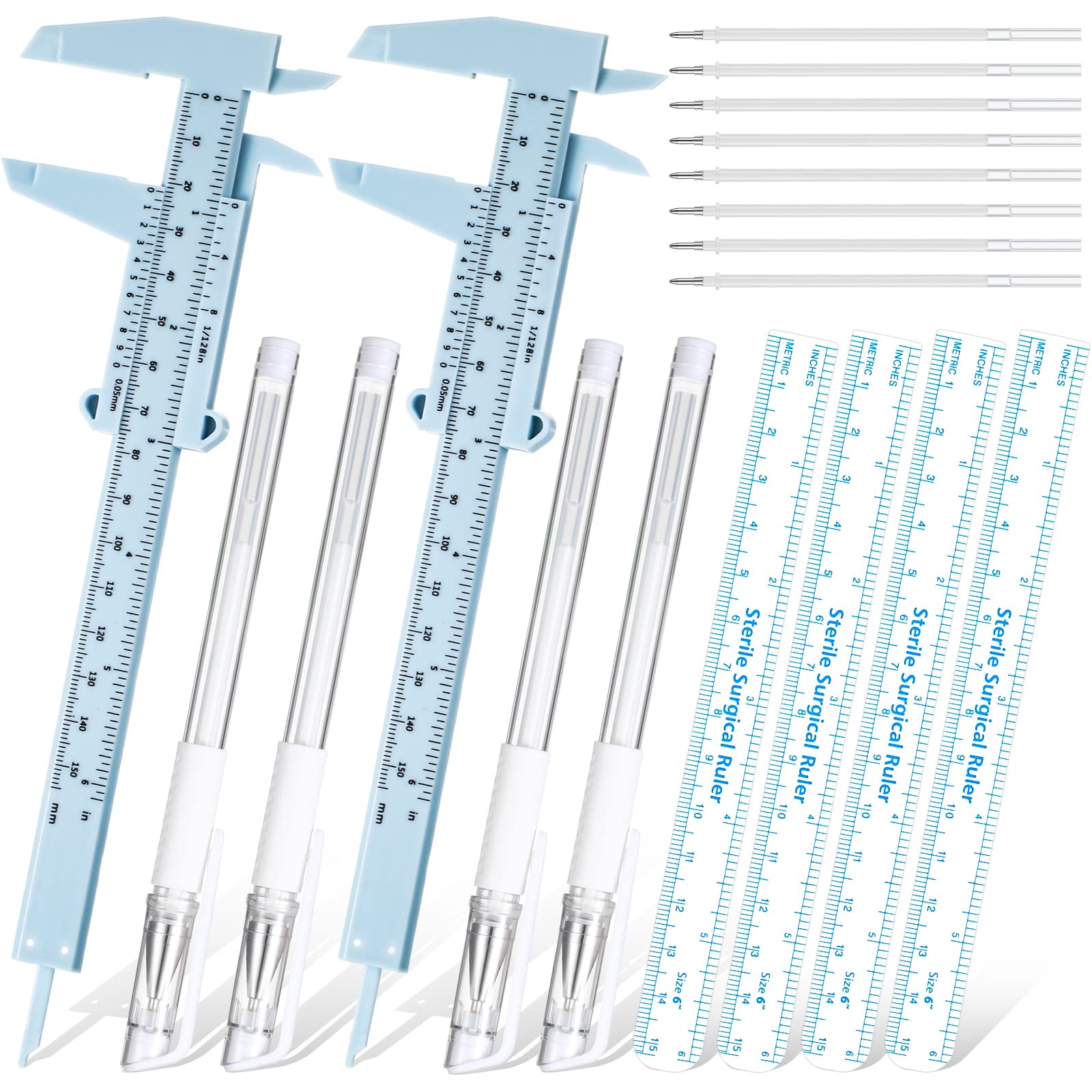 Ctosree 10 Pcs Eyebrow Tools 2 Pcs Eyebrow Measuring Ruler 4 Pcs Microblading White Marker Pen with Replacement Refills 4 Paper Ruler Brow Mapping Skin Mark for Eyebrow Permanent Makeup Position Tools