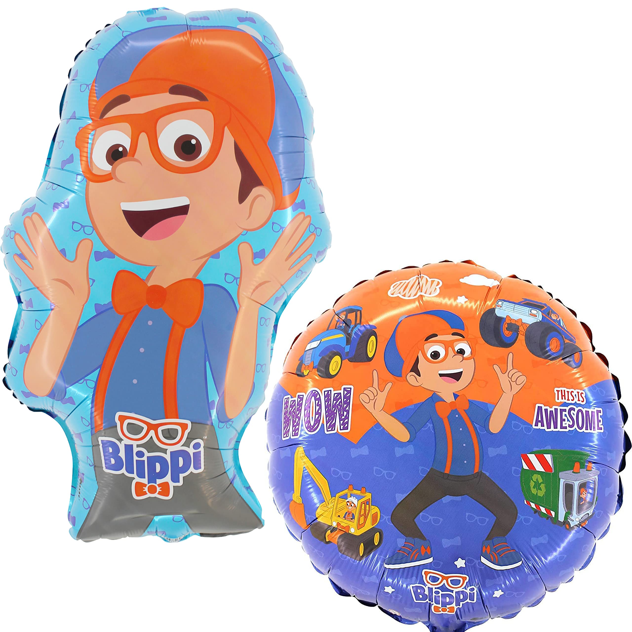 Toyland® 2 Pack Blippi Balloons - 18" Round Characters Balloon & Large 29" Blippi Shaped Balloon - Children's Party Decorations