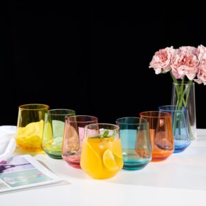 KX-WARE 16-ounce Acrylic Unbreakable Stemless Wine Glasses, set of 6 Multicolor