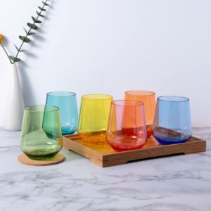 KX-WARE 16-ounce Acrylic Unbreakable Stemless Wine Glasses, set of 6 Multicolor