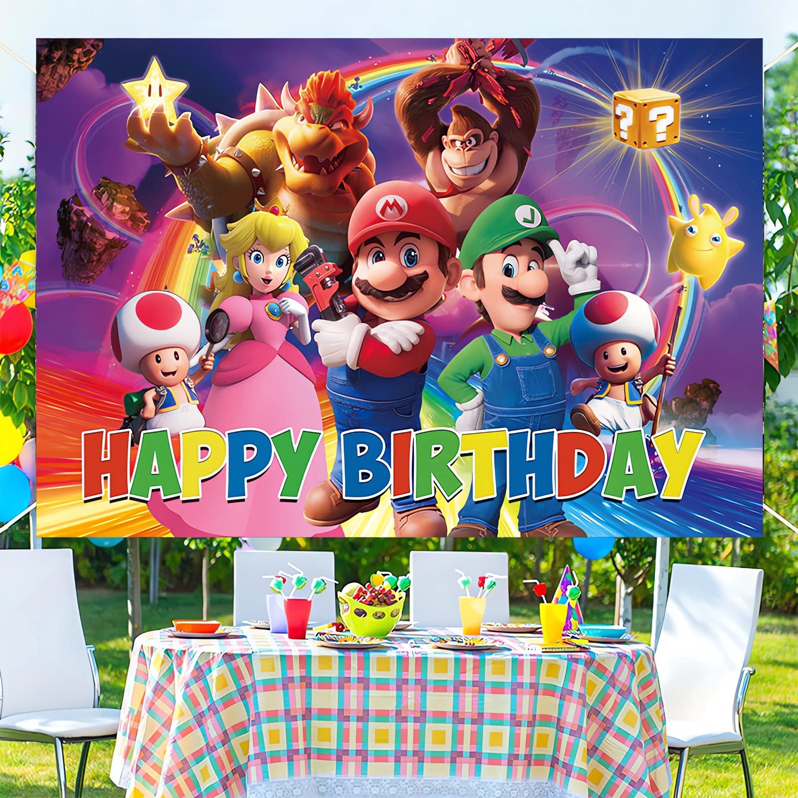 Anime Bros Happy Birthdayy Theme Photography Backdrops,Cake Table Decorations,Kids Birthday Party Banner Decor Supplies,70.8x43.3inch