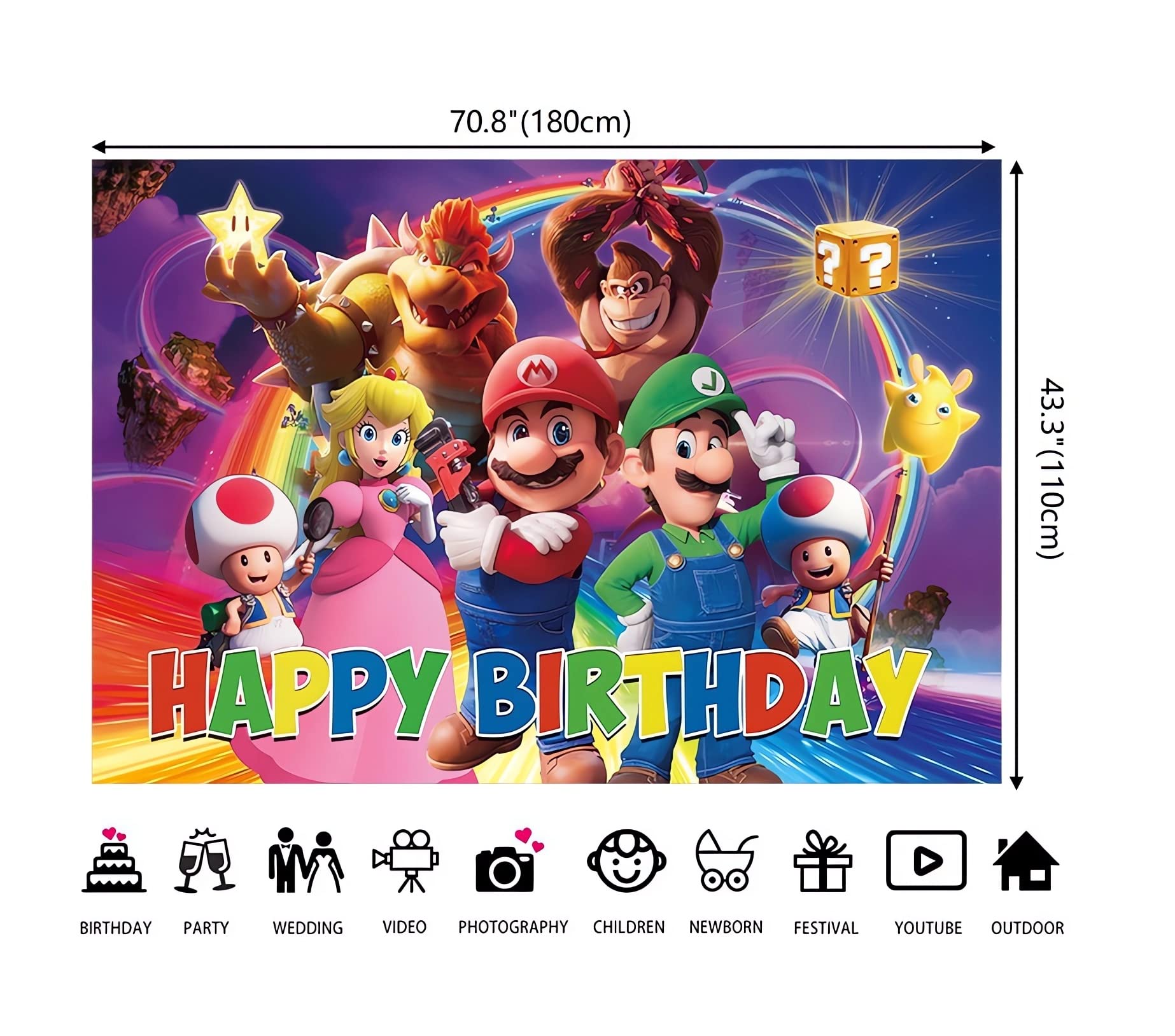 Anime Bros Happy Birthdayy Theme Photography Backdrops,Cake Table Decorations,Kids Birthday Party Banner Decor Supplies,70.8x43.3inch