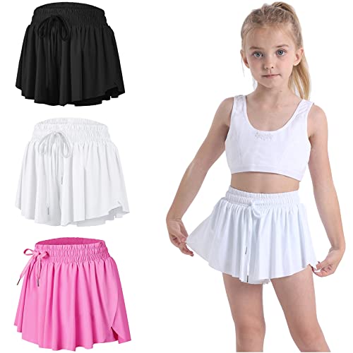 3 Pack Butterfly Flowy Shorts Skirts for Girls Tennis Cheer Stuff Athletic Preppy Running Sports Skirt for Teen Girls（Black, White, Rose red, M