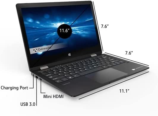 Gateway Newest Touchscreen 11.6 HD 2-in-1 Convertible Laptop in Black Intel N4020 4GB RAM 64GB SSD Mini-HDMI Webcam Hugo Tech Mart Pen Windows 11 S (Renewed)