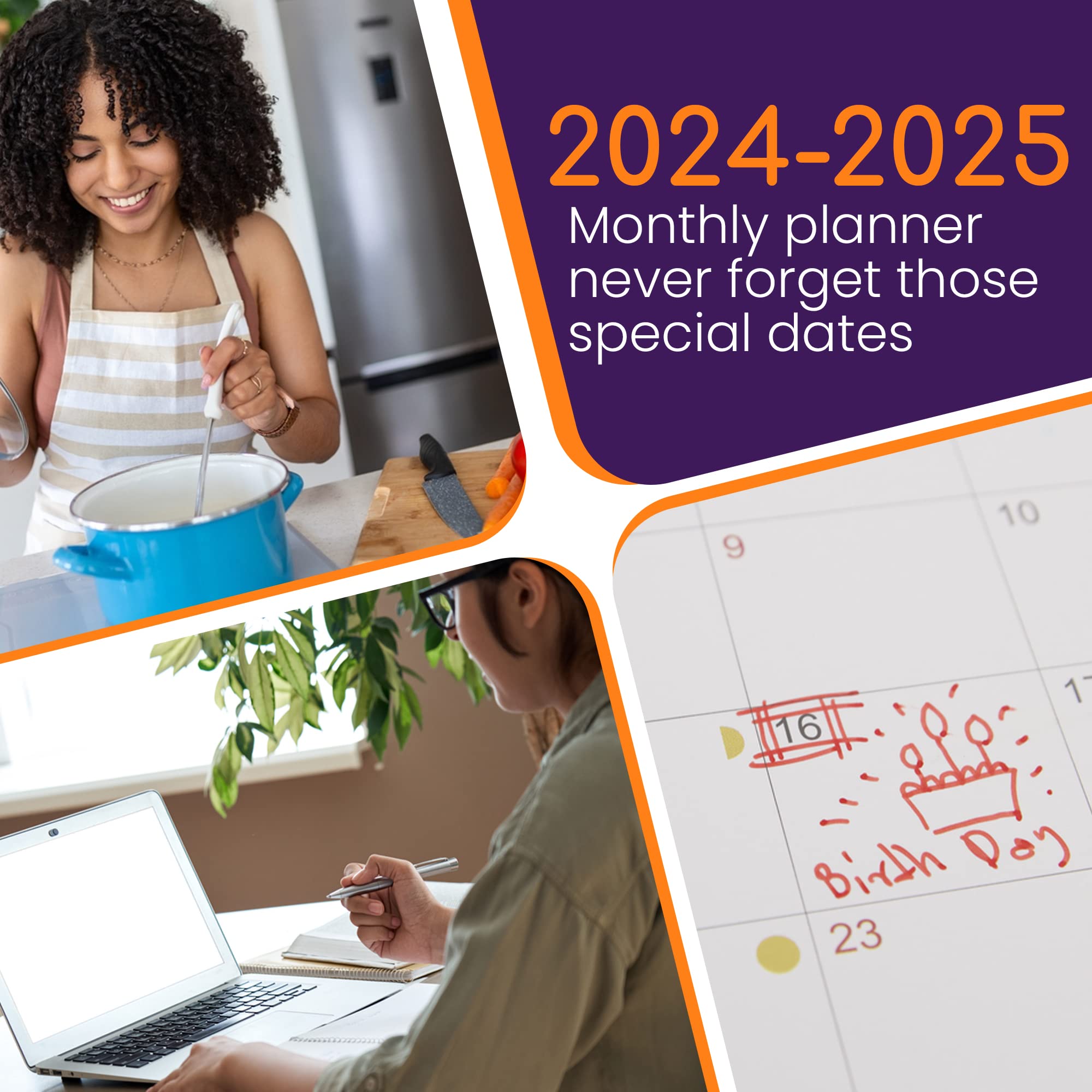 2024-2025 Monthly Planner, 7"x10", 100lb Cover, Spiral Bound, 2 Year Calendar Great For Organization & Scheduling