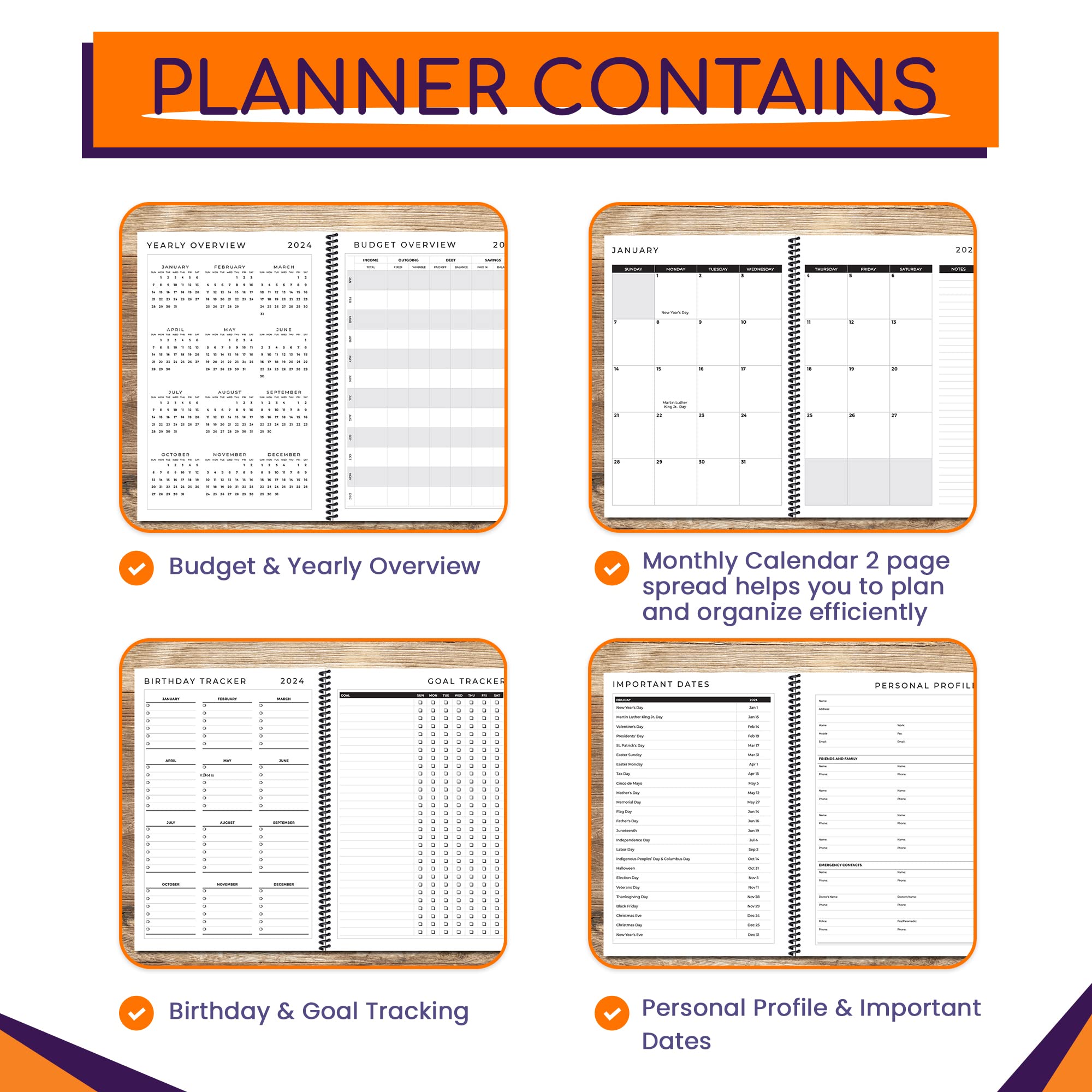 2024-2025 Monthly Planner, 7"x10", 100lb Cover, Spiral Bound, 2 Year Calendar Great For Organization & Scheduling