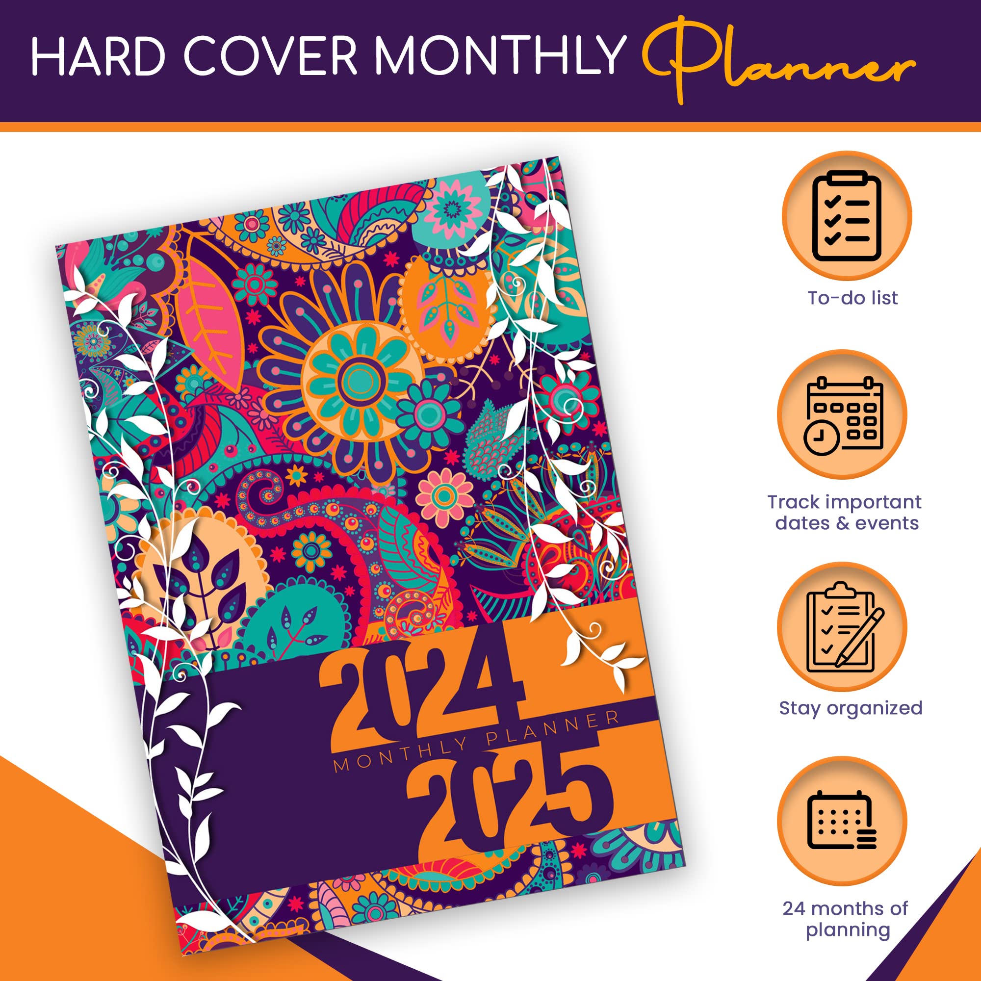 2024-2025 Monthly Planner, 7"x10", 100lb Cover, Spiral Bound, 2 Year Calendar Great For Organization & Scheduling