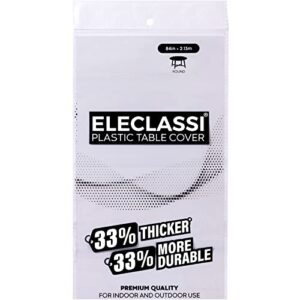 Eleclassi White 6 Pack Premium Round Disposable Plastic Tablecloth - 84 Inch Round Plastic Table Cloths for Parties Disposable Tablecloth - Round Plastic Tablecloth - White Round Tablecloth