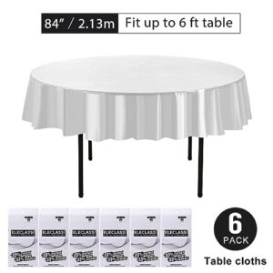 Eleclassi White 6 Pack Premium Round Disposable Plastic Tablecloth - 84 Inch Round Plastic Table Cloths for Parties Disposable Tablecloth - Round Plastic Tablecloth - White Round Tablecloth