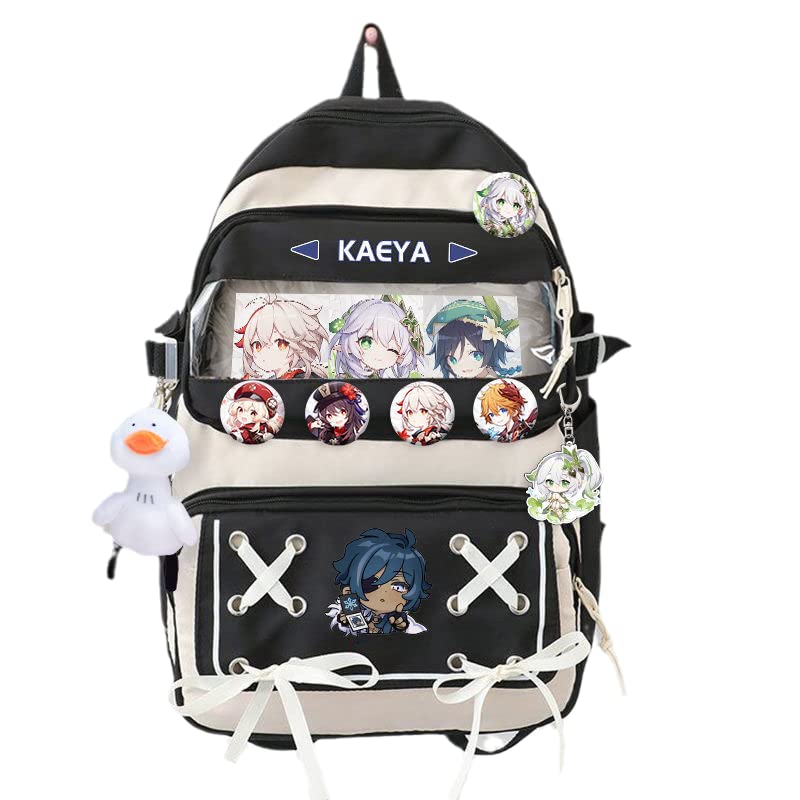 HUKLAB Backpack,17.7 inches Ita Bag,Cute Laptop Backpacks (Black,Kaeya)